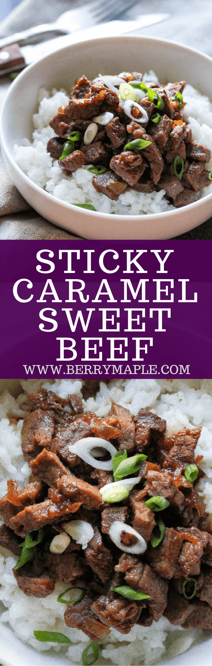Caramelized sweet beef with rice - Berry&Maple